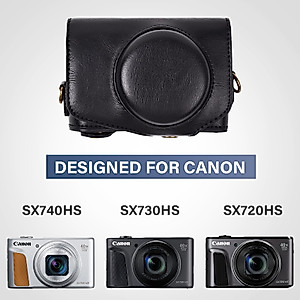 kinokoo Camera Case for Canon PowerShot SX720 HS/SX730/SX740 HS - PU Leather Protective Case with Detachable Shoulder Strap - Black