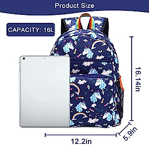 Kemy's Toddler Backpack for Girls Boys, Water Resistant Preschool Kids Backpacks, Cute Lightweight Girls Backpack（Blue Unicorn）
