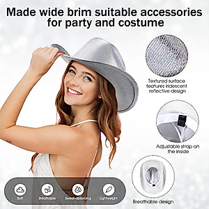 Silicherry 4 Pcs Halloween Cowgirl Hat Sequin Bling Cowboy Hats DIY Shiny Disco Western Hats for Women Men Cosplay Party(Silver)