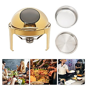 Round Chafing Dish Buffet Set, 6.4QT Stainless Steel Chafer for Catering Buffet Warmers Sets with Clear Lid, High Grade Gold Food Warmers for Parties, Wedding, banquets