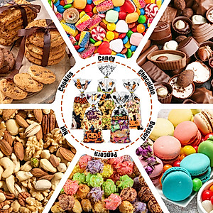 Twavang 150 Pcs Halloween Cellophane Treat Bags, Halloween Trick or Treat Goodie Bags with 170 Pcs Twists for Snacks Cookies Packing (10.8 x 4.9 inches)