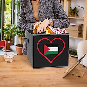 I Love Palestine Red-Heart Fashion Storage Bins Foldable Organizer Cubes 10.6" Collapsible Box Home Ofice Supplies 2PCS