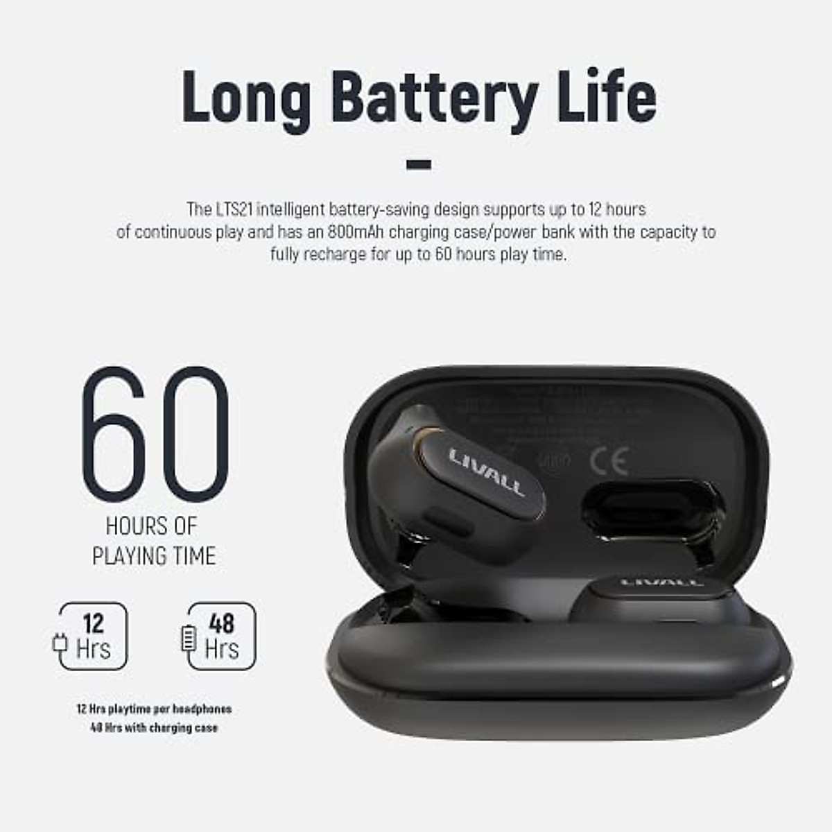 LIVALL LTS21 - Open-Ear Headphones - Air Conduction Detachable Wireless Sport Earphones for Workouts and Running Built-in Mic for Music, Phone Call, Lightweight Safer and Comfort - Midnight Black