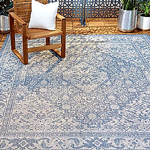 Nicole Miller New York Patio Country Dahlia Transitional Medallion Indoor/Outdoor Area Rug, 7'9" x 10'2", Blue/Grey