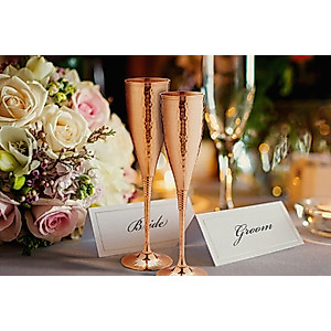 Copper champagne flutes of 6.7 oz set of 2 – Luxurious hammered copper champagne glasses – Each one is handcrafted and lacquered to prevent from tarnishing.
