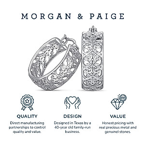 MORGAN & PAIGE Rhodium Plated 925 Sterling Silver Openwork Filigree Round Hoop Earrings for Women