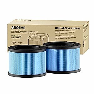 AROEVE MK01 & MK06 Air Filter Replacement 4-in-1 High-Efficiency H13 HEPA Air Filter for Smoke Pollen Dander Hair Smell Suitable- Standard Version(2 Pack)