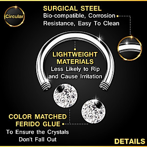 2PCS Surgical Steel Horseshoe Earrings 16 gauge 5/16 8mm 3mm Clear Crystal Ball Eyebrow Earrings Septum Piercing Jewelry 2145