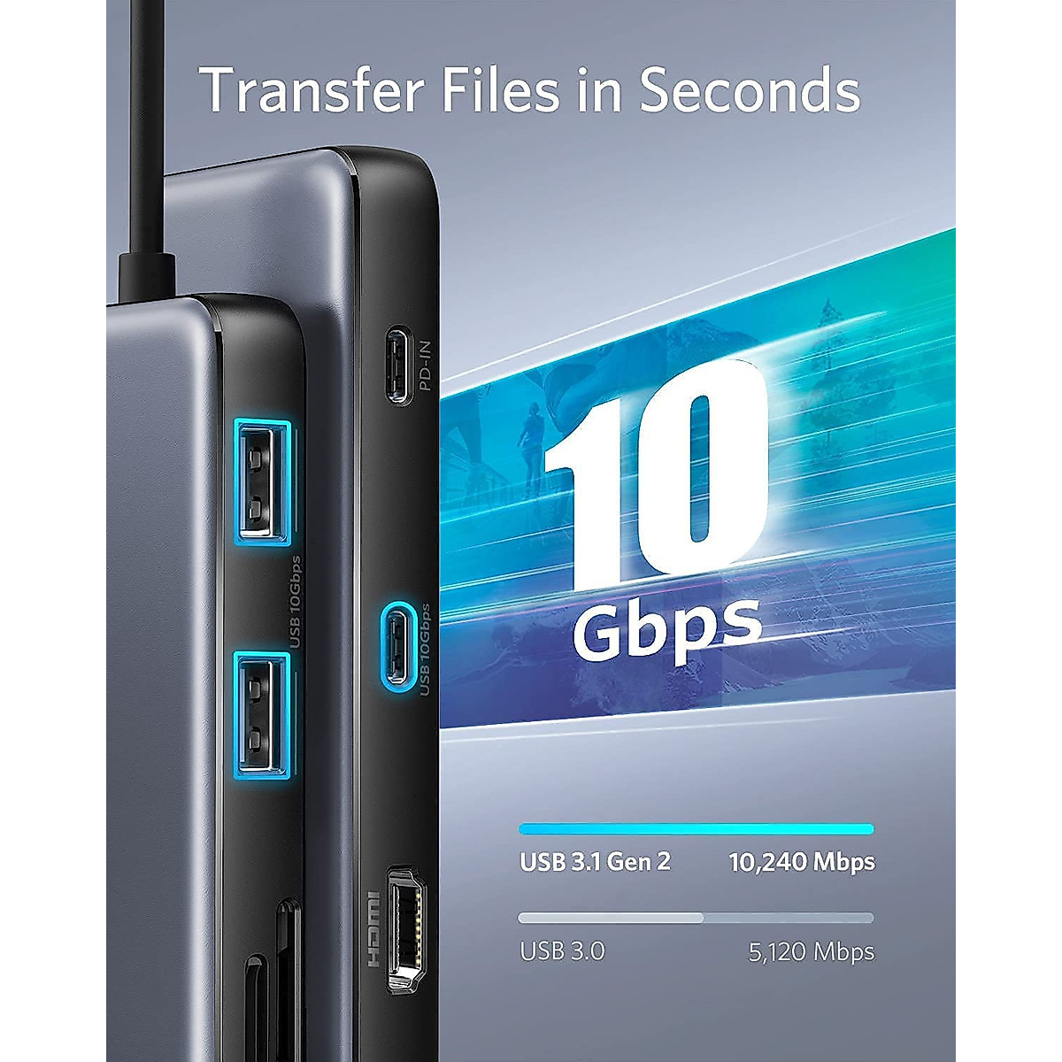 Anker Thunderbolt 3.0 Cable 1.6 ft Supports 100W Charging / 40Gbps Data Transfer & Anker USB C Hub, PowerExpand 8-in-1 USB C Adapter, with 100W Power Delivery, 4K 60Hz HDMI Port, 10Gbps USB C and 2 US