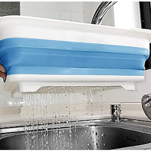 Collapsible Dish Drying Rack with Drainer Board Set Portable Dish Drainers for Small Kitchen Camper RV Caravan Travel Trailer (Blue)