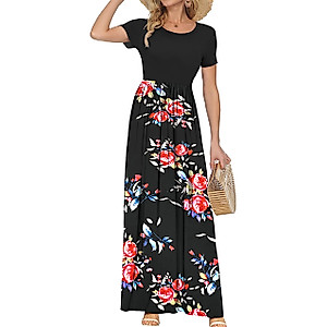 AUSELILY Women's Short Sleeve Loose Plain Casual Long Maxi Dresses for Women 2025 Rose Black 2XL