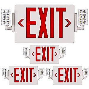 EXITLUX 4 Packs Red Exit Sign-120-277V Double Face UL Listed-LED Combo Emergency Light with Adjustable Two Head and Backup Battery-Exit Sign for Business.