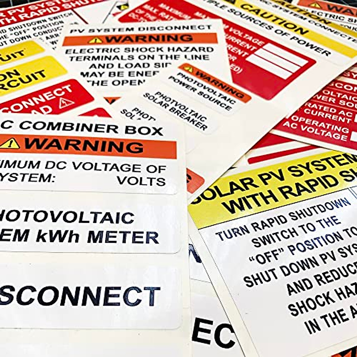 100-102_Solar Safety Labels- Pack of 43-2014, 2017 and 2020 NEC Pack -Solar Label Pack- 43 Premium UV Resistant Solar PV Safety Warning System Labels