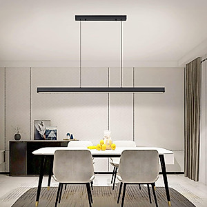 Mikeru Dimmable 3000k-6000k Linear Pendant, 39 Inch Modern LED Pendant Light with Remote Control, Adjustable Cable Suitable for Office Dining Room Kitchen Island, Billiard Room (39inch)
