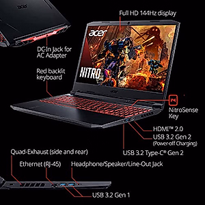 Acer Nitro 5 15.6“ 144Hz Gaming Laptop, 11th Intel 8-Core i7-11800H(Beat Ryzen 7 5800H), Nvidia GeForce RTX 3050 Ti 4GB GDDR6, Backlit KB, Windows 11 Home(16GB|512GB SSD+1TB HDD)