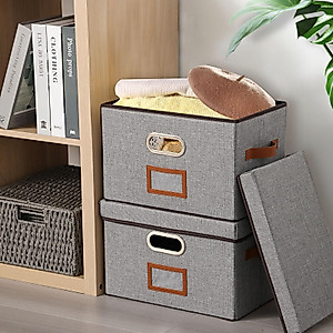 OUTBROS 4-Pack Large Collapsible Storage Bins with Lids, Foldable Fabric Storage Boxes Organizer Containers Baskets Cube with Label Window, for Home Bedroom Office, 13 * 9 * 7.9in Gray