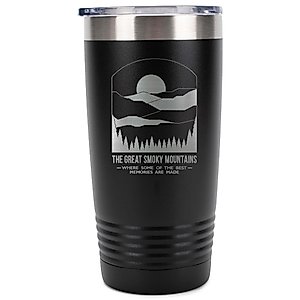 100 North, Polar Camel, United States National Parks, Black 20 Ounce, Stainless Steel, Vacuum Insulated Travel Tumbler Mug With Clear Lid, The Great Smoky Mountains Best Memories Are Made