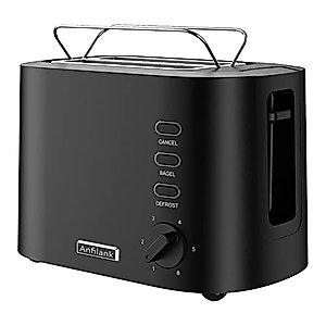 Anfilank Toaster 2 Slice, Wide Slots with Warming Rack, Cancel, Bagel, Defrost Function, 6-Shade Settings, Removable Crumb Tray and High Lift Lever Classic Bread Toaster, 900W BPA free(Black)