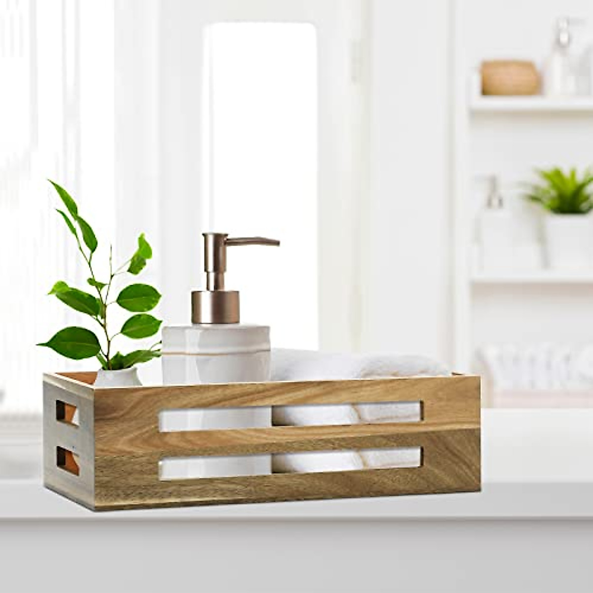 Reviaras Wooden Tissue Box Cover, Tissue Box Holder with Slide-Out Bottom, (Acacia) (Wood)