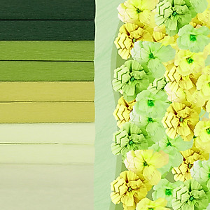8 Rolls Crepe Paper Rolls, 10 x 98Inch 4 Colors Wide Crepe Paper Sheets with Floral Stem Wire and Green Floral Tapes for DIY Gift Wrapping Paper Crafts Birthday Wedding Holiday Paper Flower (Green)