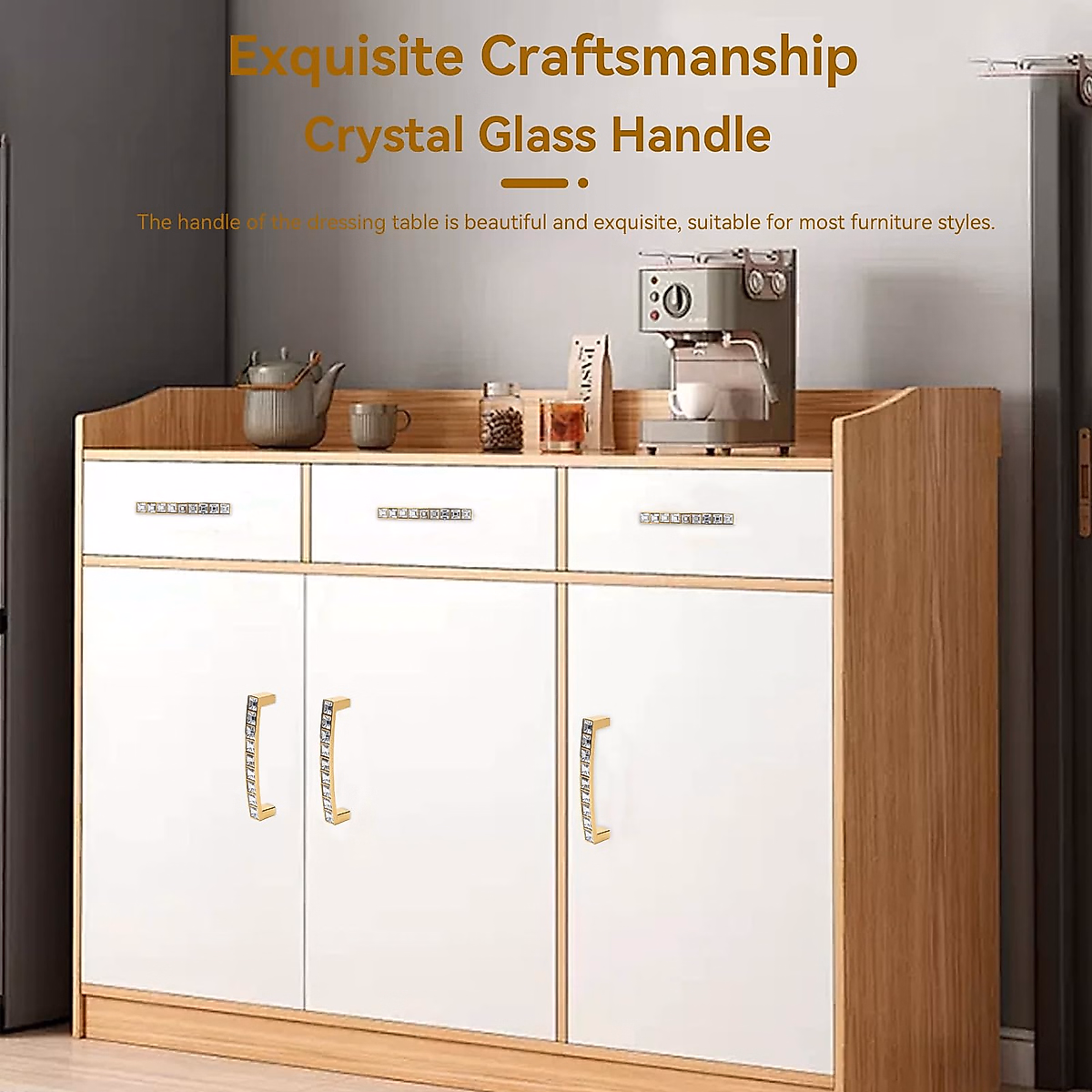 Gold Crystal Handles, Clear Crystal Cabinet Pull Bling Door Knobs Double Hole Cupboard Handles for Wardrobe, Kitchen, Bedroom