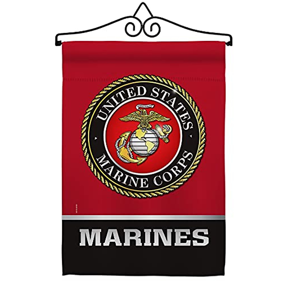 US MILITARY United State Garden Flag Set Wall Hanger Armed Forces Marine Corps USMC Semper Fi American Military Veteran Retire Official House Banner Small Yard Gift Double-Sided, Made in USA