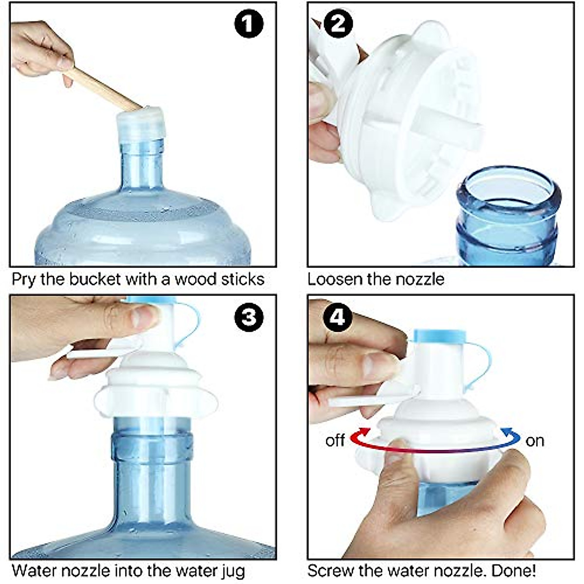 Flexzion Water Dispenser Stand 2-5 Gallon Water Jug Holder Metal Plated Cradle Set with Water Dispenser Valve, Dustproof Plug, Wooden Stick for 55MM Crown Top Water Bottles, Camping Counter Home Use