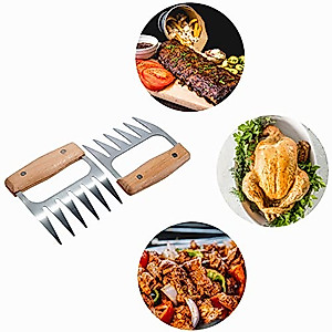 2nd-selection Meat Claws Meat Shredder with Wooden Handle, Suitable for Chicken, Beef, Pork and Other Meat, Good Barbecue, Smoky, Grill Helper(Pair of Claws Inside