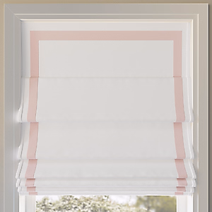 Sun Zero Marline Pink Ribbon Border Stripe 100% Blackout Cordless Roman Shade, 35" x 64", Pink/White