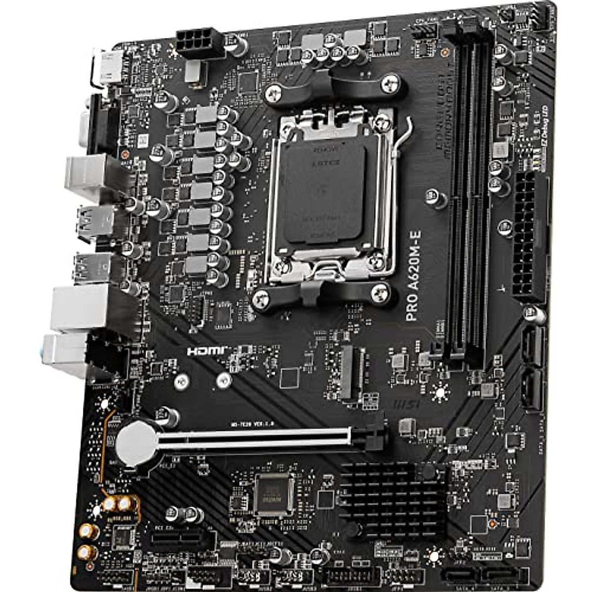 MSI PRO A620M-E ProSeries Motherboard (AMD AM5, DDR5, PCIe 4.0, SATA 6Gb/s, M.2, USB 3.2 Gen 1, Gbps LAN, DVI/HDMI, mATX)