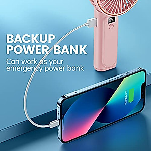 SWEETFULL Handheld Fan, 6000mAh Portable Fan Mini Fan with Backup Power,6 Speeds Adjustable,Small Personal Fan, Foldable Mini Desk Fan, Cooling Electric Fan for Girls Woman Man Home Office Outdoor