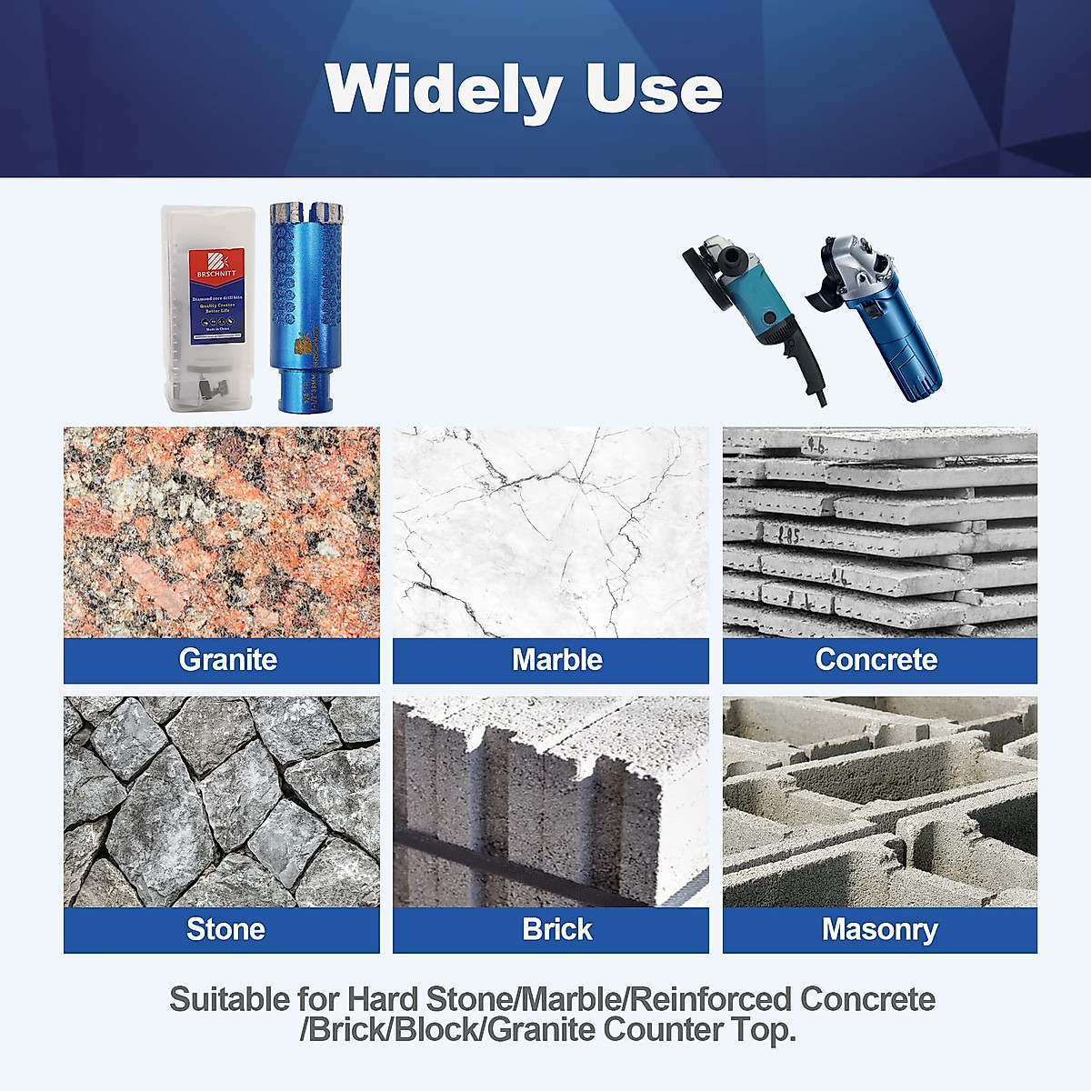 Diamond Core Drill Bit,Adapter，BRSCHNITT 1-1/2 Inch Laser Welded Diamond Hole Saw for Granite Marble Solid Block Stone Reinforced Concrete,Dry or Wet Drilling (38mm)