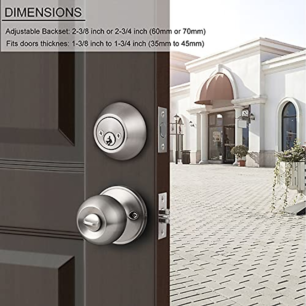 Knobonly All Keyed Same Entry Door Knobs with Double Cylinder Deadbolt for Exterior Front Doors, Satin Nickel Finish, Contractor Pack of 10-Keyed on Both Side