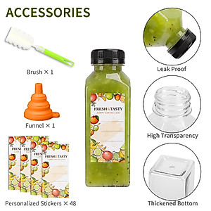 TOMNK 45pcs Juice Bottles, 12oz Reusable Juice Bottles with Caps and Labels, Funnel, Brush Beverage Containers for Juicing, Smoothies, Tea, Milk