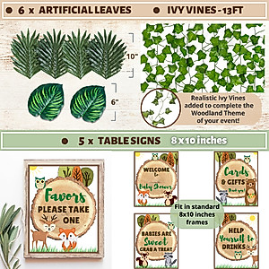 156 pc Woodland Baby Shower Decorations for Boy Kit - Includes Woodland Balloon Arch with Baby Boxes with Letters for Baby Shower, Oh Baby Banner, Animal Balloons, Woodland Creatures Cutouts, Leaf Vines, Table Signs and More - Ideal for Woodland Theme Bab