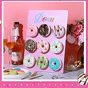 2 Packs Donut Display Stand Reusable Donut Holder Board Rustic Wood Donuts Rack Display Dessert Table Decorations for Birthday Party Wedding Baby Shower Treat Donut Party Supplies (Pink)