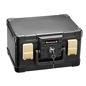 Honeywell Safes & Door Locks - Fireproof & Waterproof Small Safe Box Chest for Home - Fits Folded Letter Size Documents - Strong ABS Plastic - Document Box with Key Lock System - 0.15 CU, Black, 1102