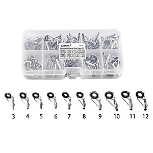 BASUNE Spinning Rod Guides Tip Ceramic Guide with Eyelets, Fishing Rod Guide Replacement Tip Spare Parts Repair and Tips Repair Eye Loop Kit with Box for Spinning Rods Sea Fishing (10 Size - 80Pcs)
