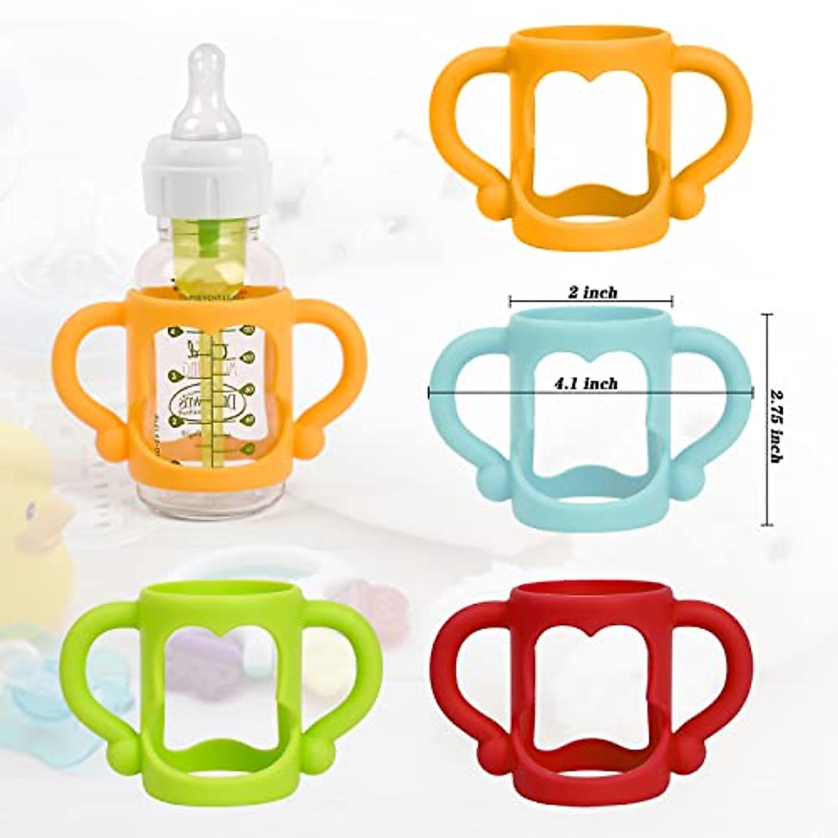 4 Pack Baby Bottle Handles, Silicone Bottle Handles for Dr Brown Narrow Baby Bottles, Baby Bottle Holder with Easy Grip Handles to Hold Their Own Bottle, BPA Free