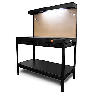 WEN WB4723T 48-Inch Workbench with Power Outlets and Light, Black