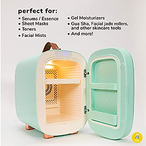 FACETORY Mint Skincare Fridge- Ice Cream Series- 5 Liters with LED Light, Temperature Display, Silent Mode for Dorm Room, Bedroom, Office