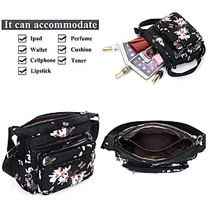 SYYHOME Crossbody Bags for Women Multi Pocket Shoulder Bag Waterproof Nylon Travel Purses and Handbags (Rose)