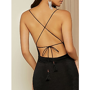 MakeMeChic Women's Sexy Tie Backless High Slit Formal Cocktail Dress Cami Maxi Party Dress Black XS