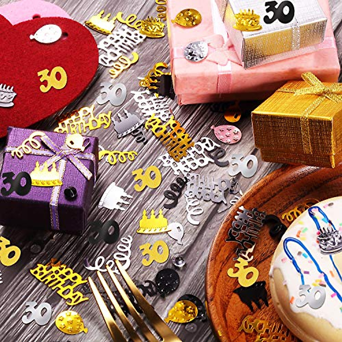 3000 Pieces 30th Happy Birthday Confetti Number 30 Birthday Cake Confetti Metallic Foil Balloon Confetti Table Scatters Decorations for Birthday Party Anniversary Wedding (Gold, Silver and Black)