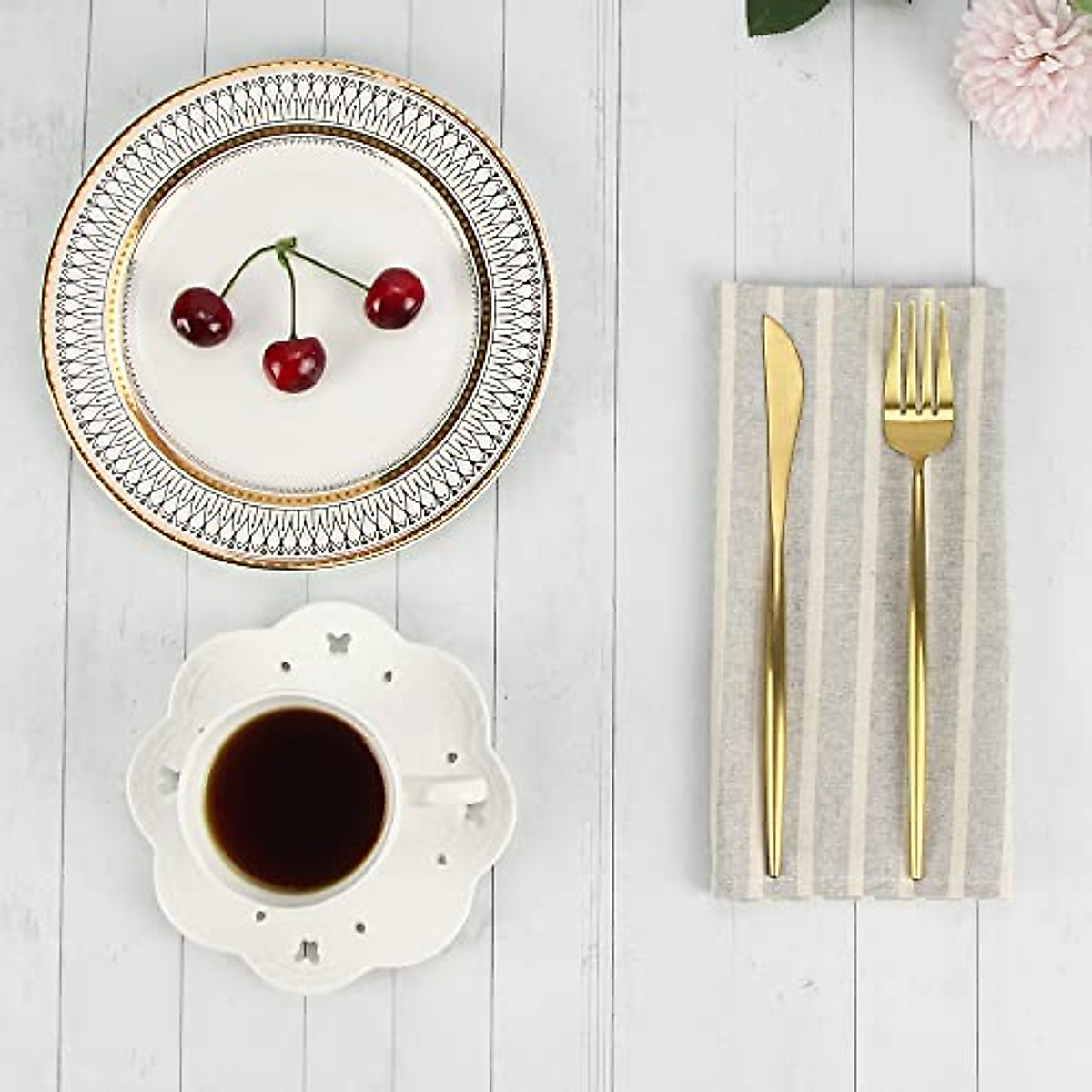 INFEI Broad Striped Cotton Blended Dinner Cloth Napkins - Set of 12 (40 x 30 cm) - for Events & Home Use (Grey)