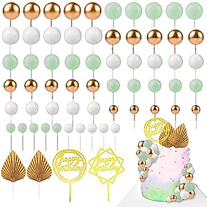 46 PCS Mini Ball Cake Topper Cupcake Insert Acrylic Cake Topper Decorations for Anniversary Graduation Birthday Party Baby Shower (Gold,Green,White)