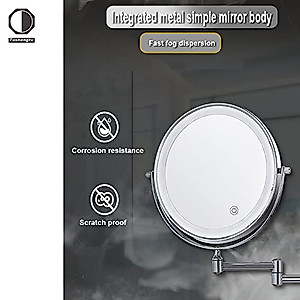 Tushengtu 8”Wall Mounted Makeup Mirror with Intelligent Light Control-10X Magnification, Rotatable Mirror, Adjustable Brightness and Color Temperature