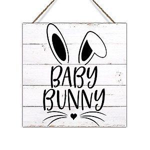 Swavecat Wall Decor Wood Sign Sweet Family Easter Rabbit Sign Easter Family Bunny Baby Wood Wall Signs Happy Easter Eggs Bunny Wood Sign for Living Room 12x12in Easter Gift to Kid Children