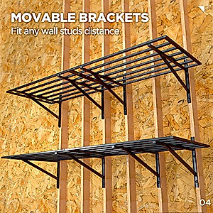 ORASANT 2-Pack 6x2FT(72x24IN) Heavy Gauge Steel Large Garage Wall Shelving Loading 1,600 lbs, Whole-Piece Foldable Heavy Duty Garage Shelving Wall Mounted, Garage Organization Shelves Floating Shelves