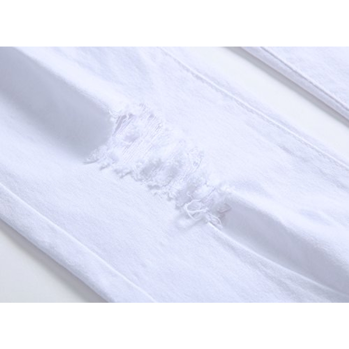 FREDD MARSHALL Men's White Skinny Slim Fit Ripped Distressed Destroyed Stretch Jeans Pants,White,42